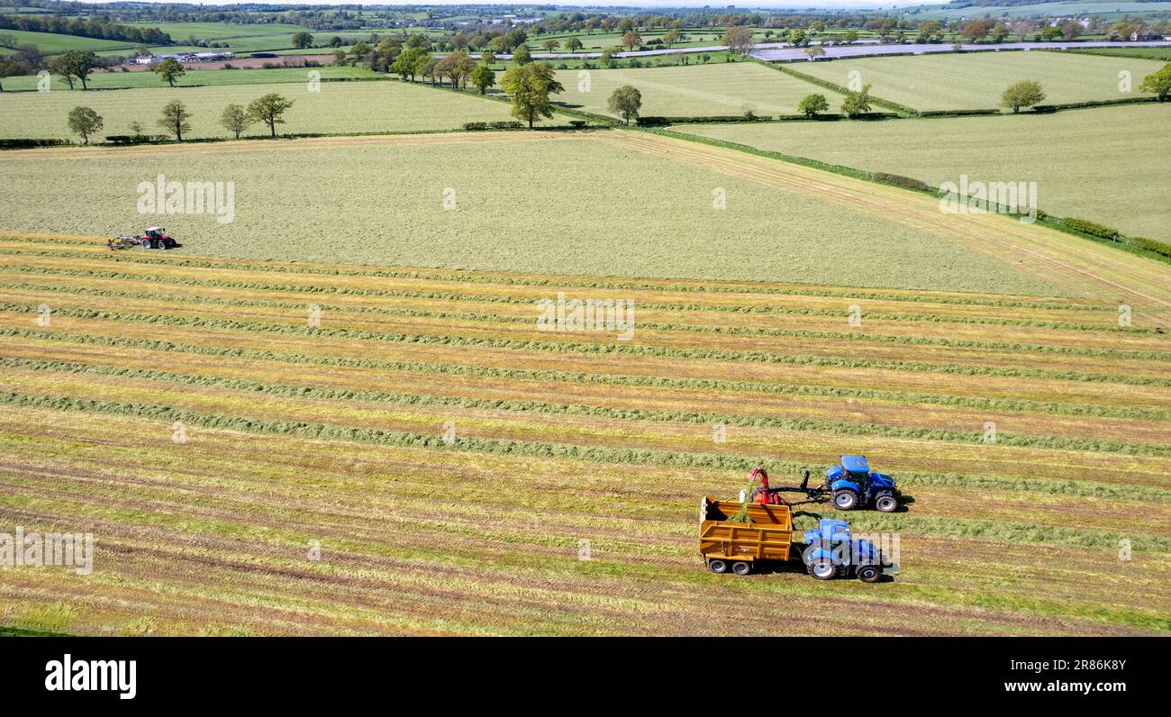 Making first cut silage on a dairy farm in early summer in the Eden ...