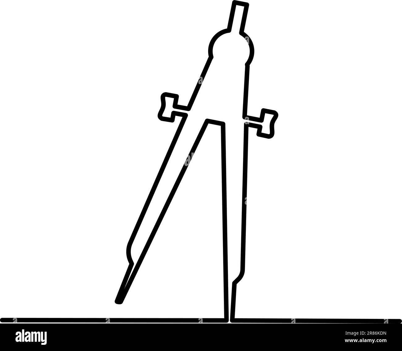 Technical compass hand drawn outline doodle icon. Continuous one line ...