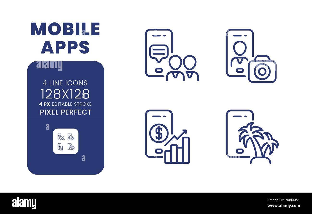 Mobile Apps Linear Desktop Icons Set Stock Vector Image And Art Alamy