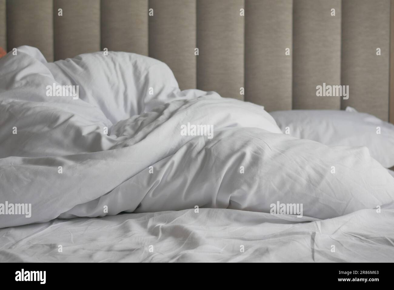 messy bed in early morning , messy bed after waking up Stock Photo - Alamy