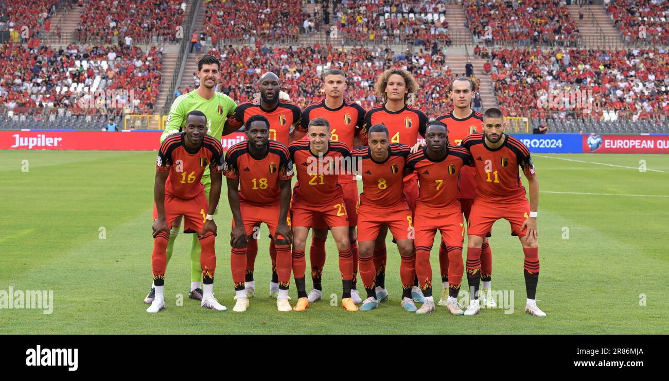 BRUSSELS - (back lr) Belgium goalkeeper Thibaut Courtois, Romelu Lukaku ...