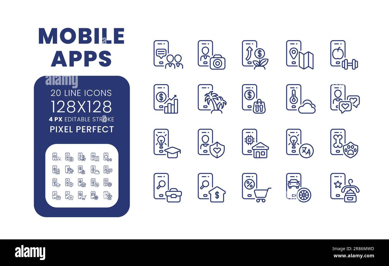 Mobile Apps Linear Desktop Icons Set Stock Vector Image And Art Alamy