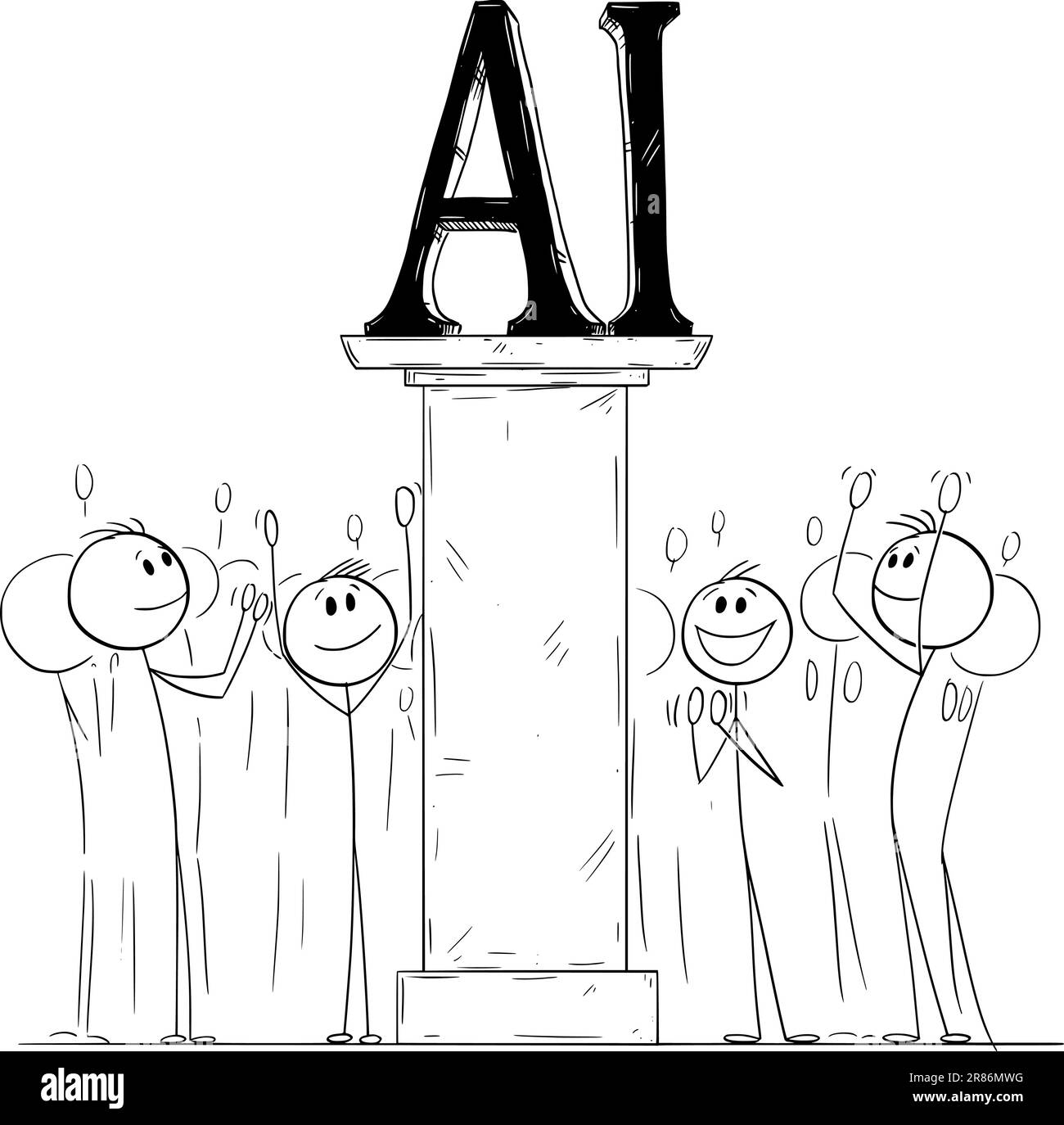 Crowd celebrating and applauding statue of AI or Artificial ...