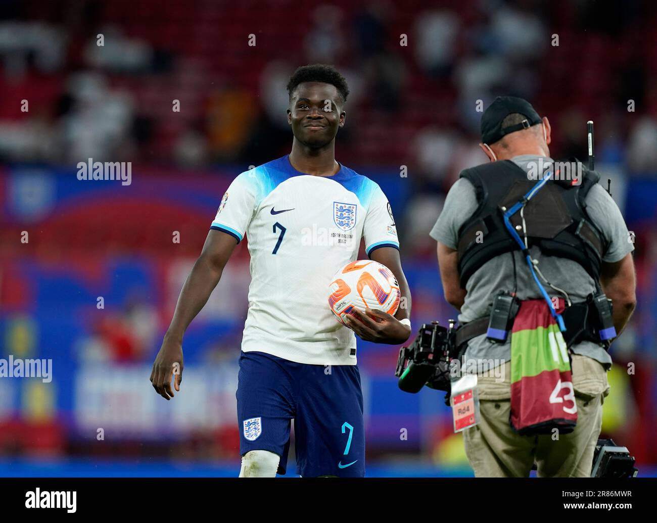 Manchester, UK. 19th June, 2023. Bukayo Saka of England celebrates at ...