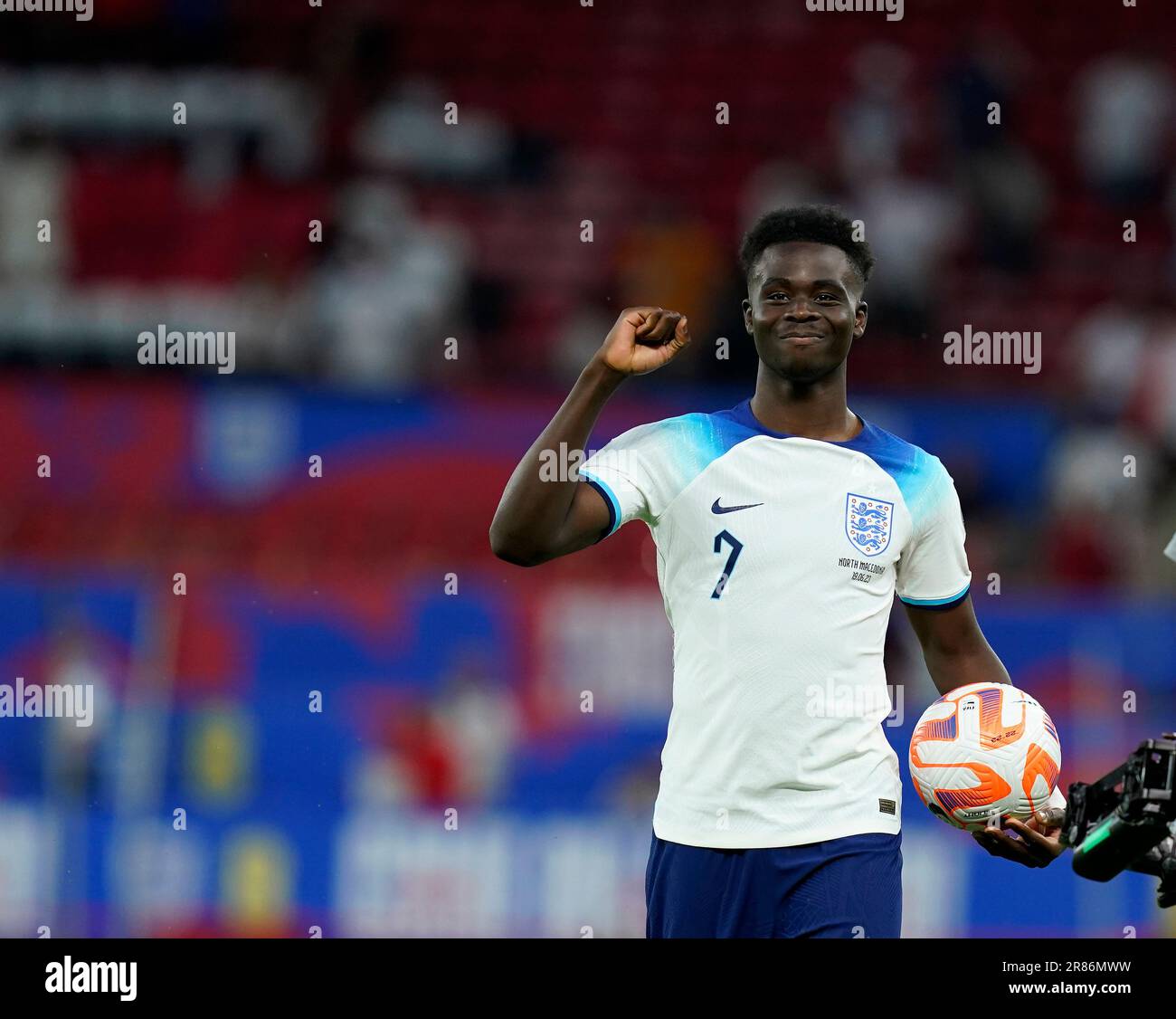 Manchester, UK. 19th June, 2023. Bukayo Saka of England celebrates at ...