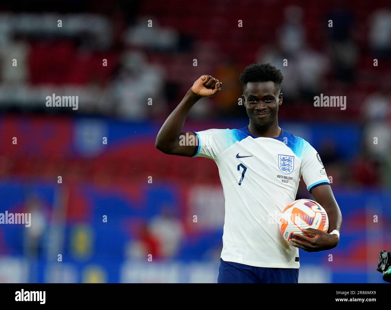 Manchester, UK. 19th June, 2023. Bukayo Saka of England celebrates at ...