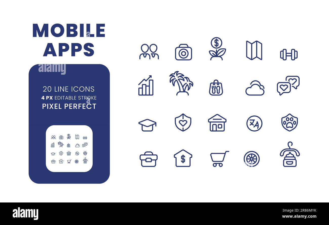 Mobile apps linear desktop icons set Stock Vector Image & Art - Alamy