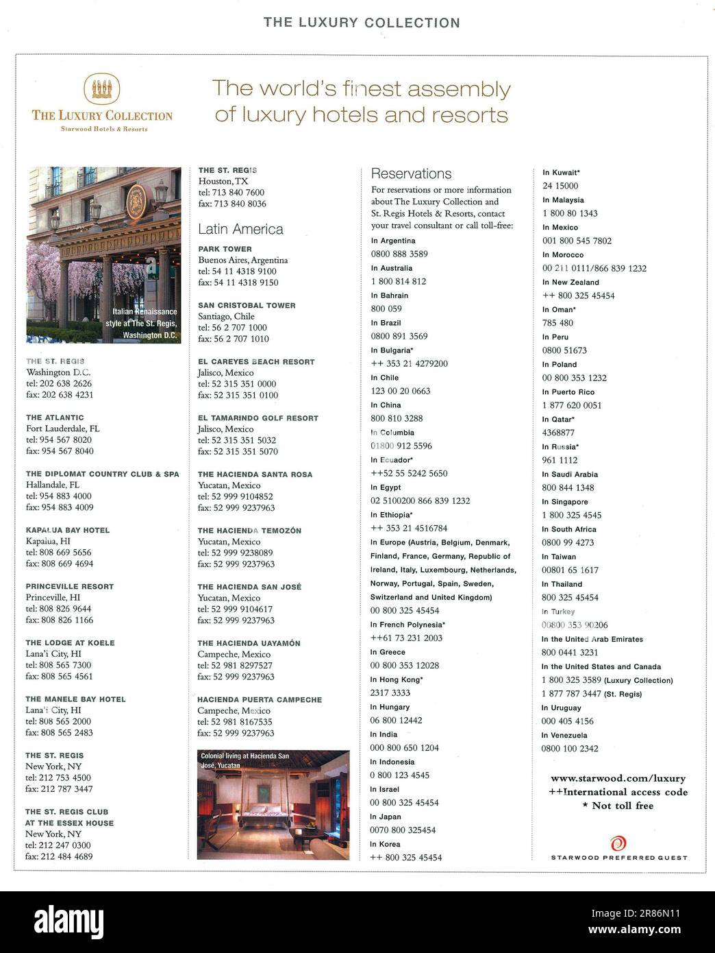 Luxury collection hotels advert in a Collections magazine 2014 Stock ...