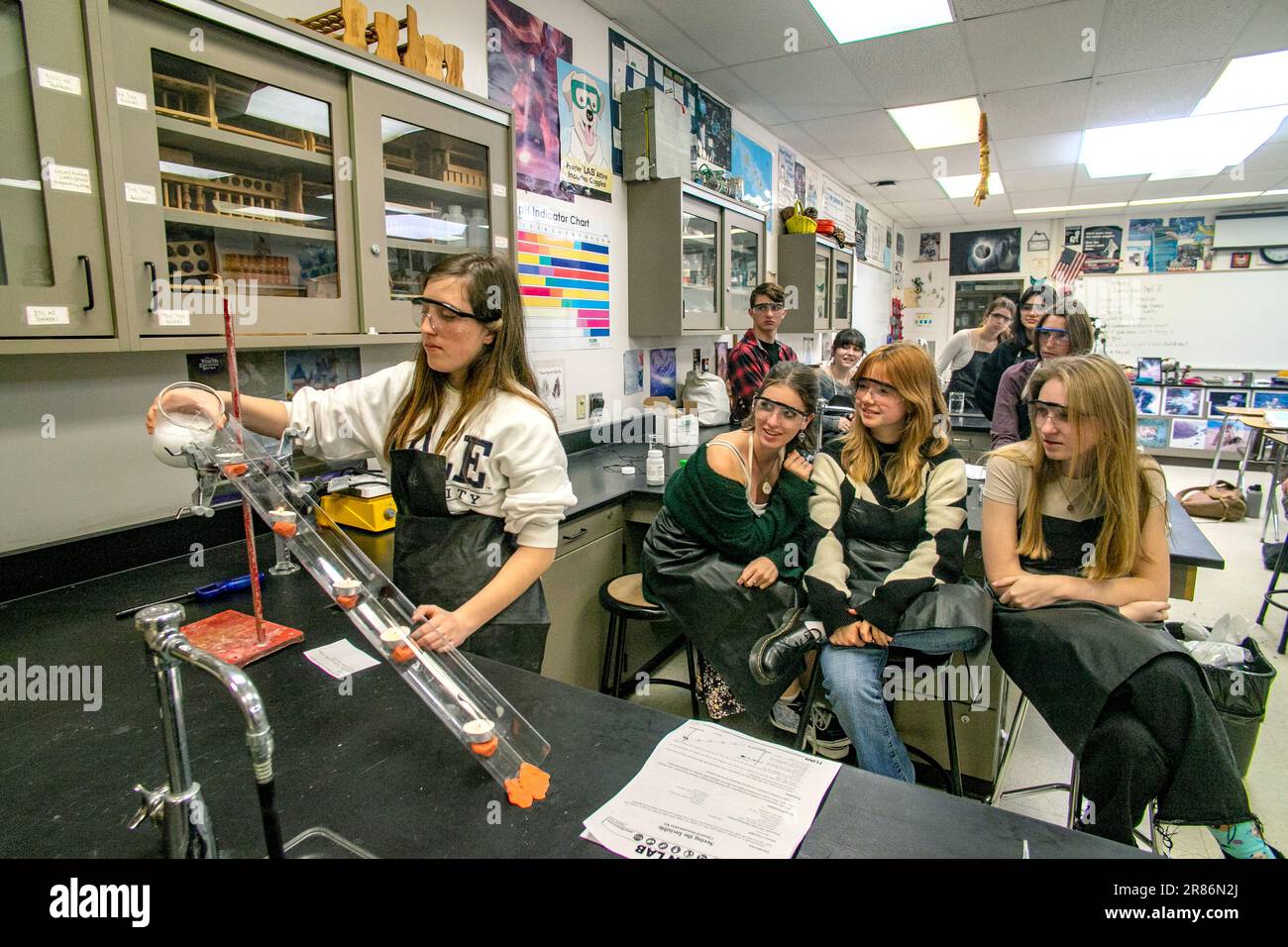 A San Clemente, CA, high school chemistry student conducts an ...