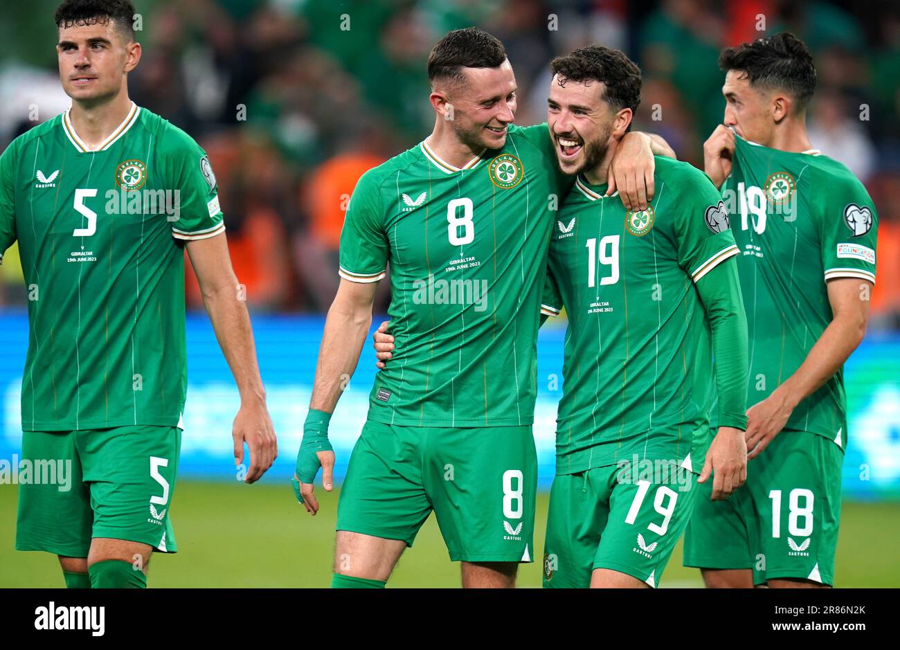 Republic of Ireland's John Egan (left), Alan Browne, Michael Johnston ...