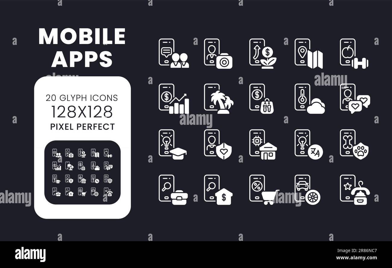 Mobile apps white solid desktop icons set Stock Vector Image & Art - Alamy