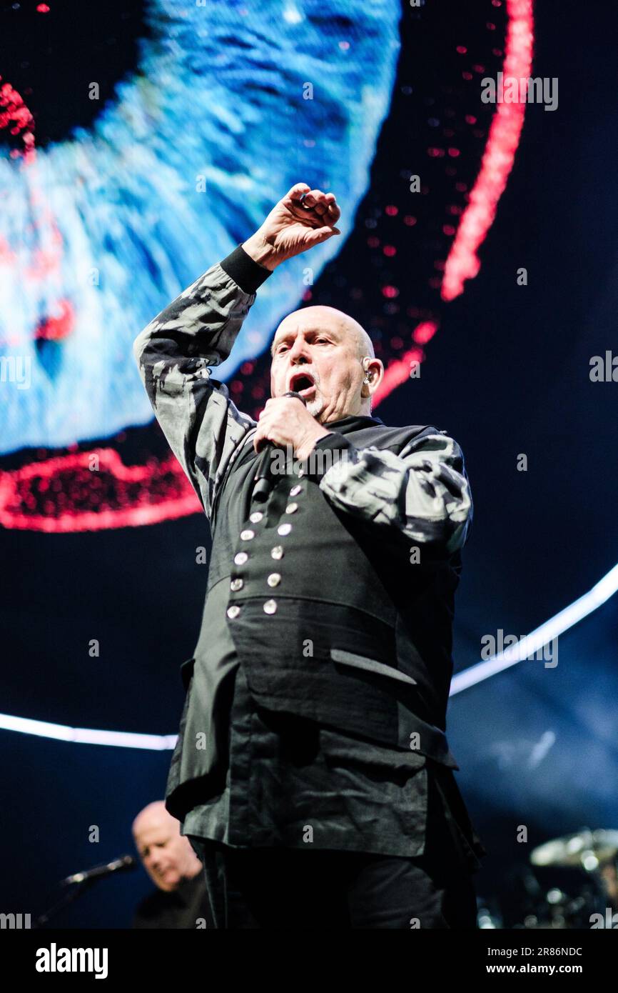 London, UK. 19th June, 2023. Peter Gabriel photographed on stage during ...