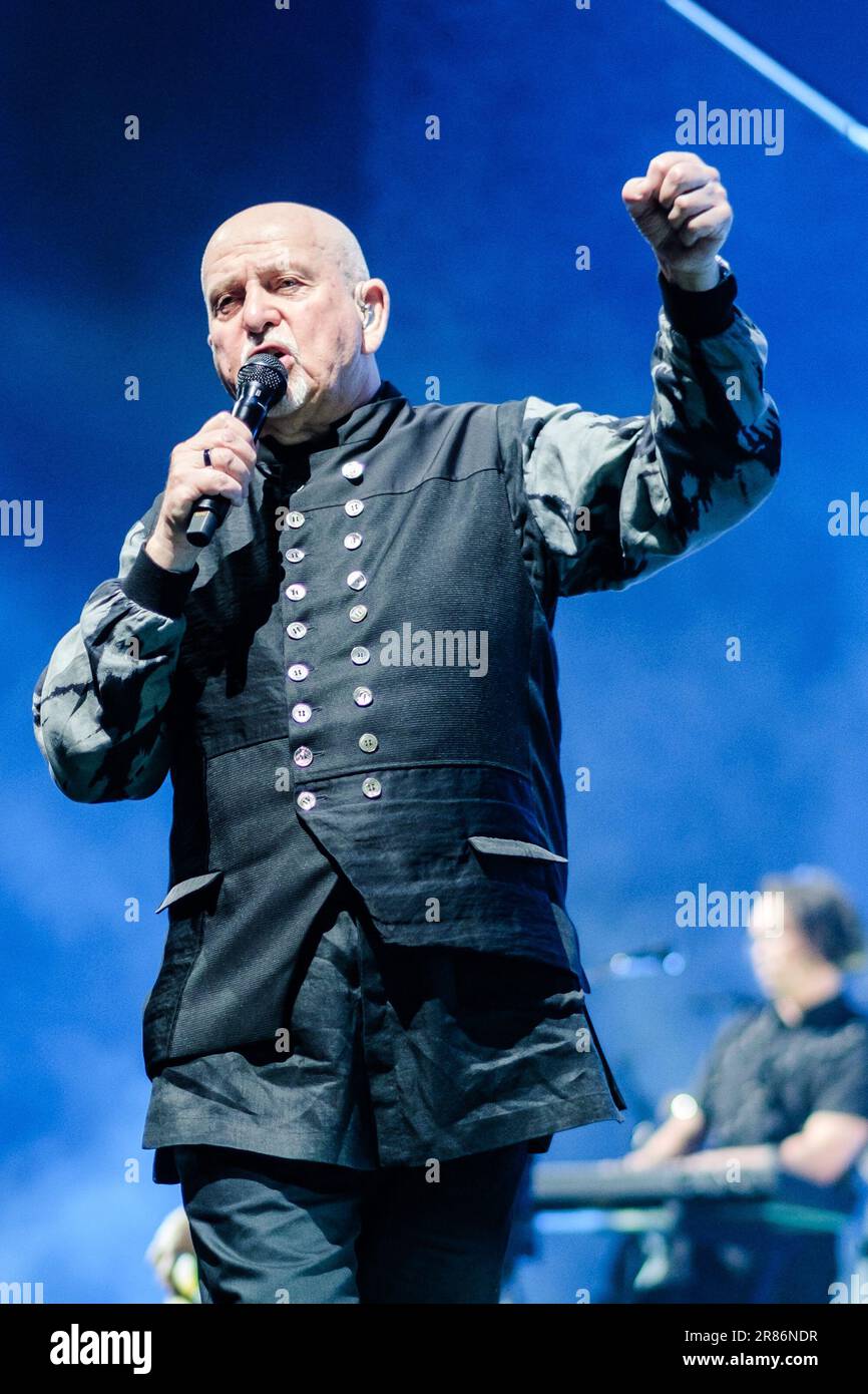 London, UK. 19th June, 2023. Peter Gabriel photographed on stage during ...