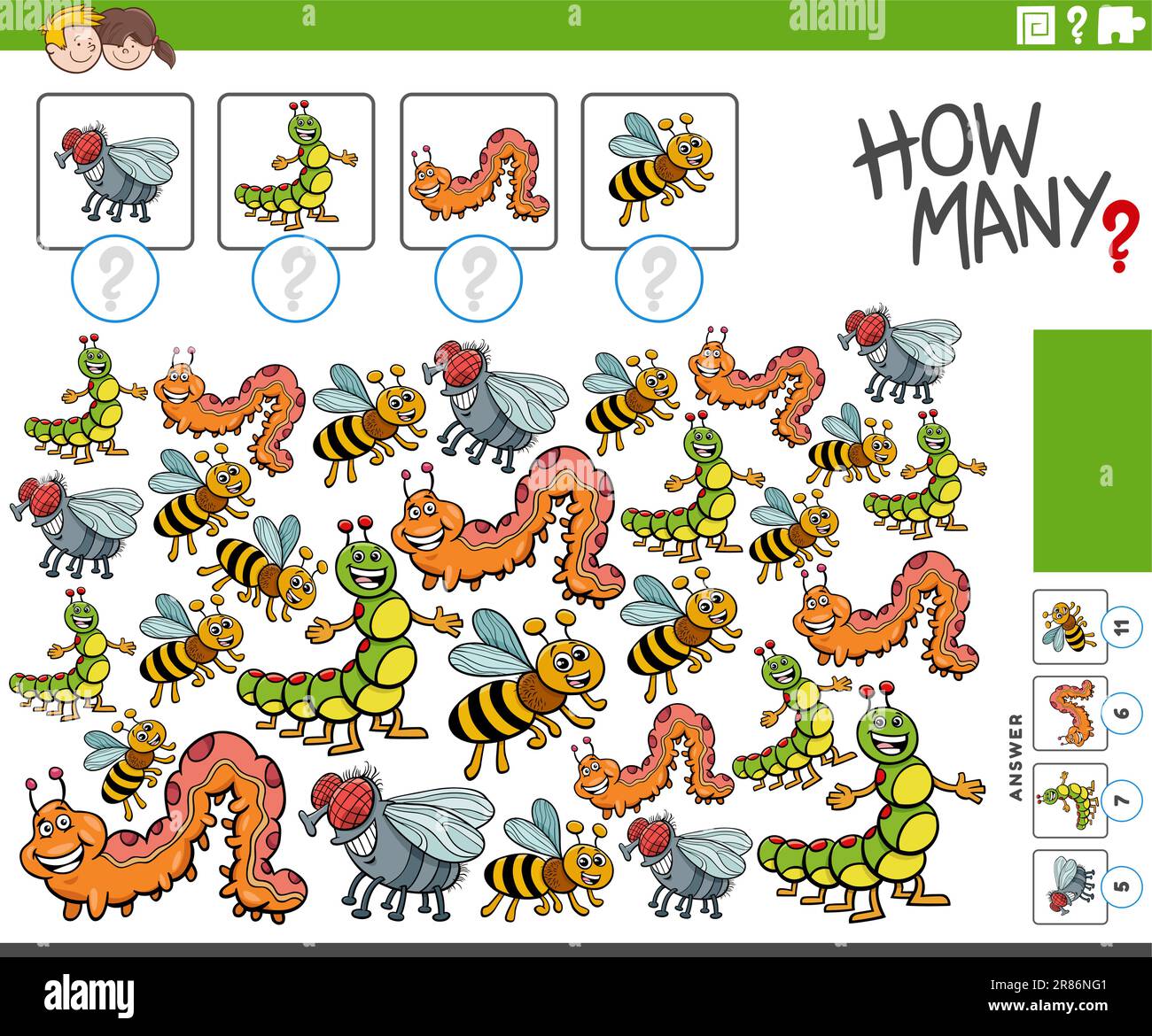Cartoon illustration of educational counting activity with insects ...