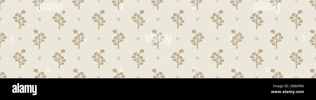 Quirky forest tree lino cut motif vector border. Seamless decoration of ...