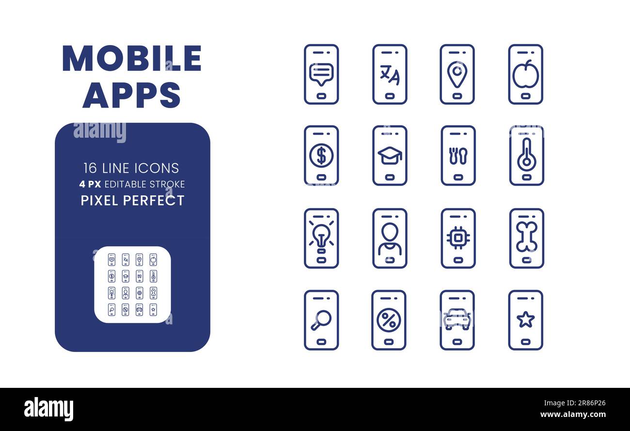 Mobile Apps Linear Desktop Icons Set Stock Vector Image And Art Alamy