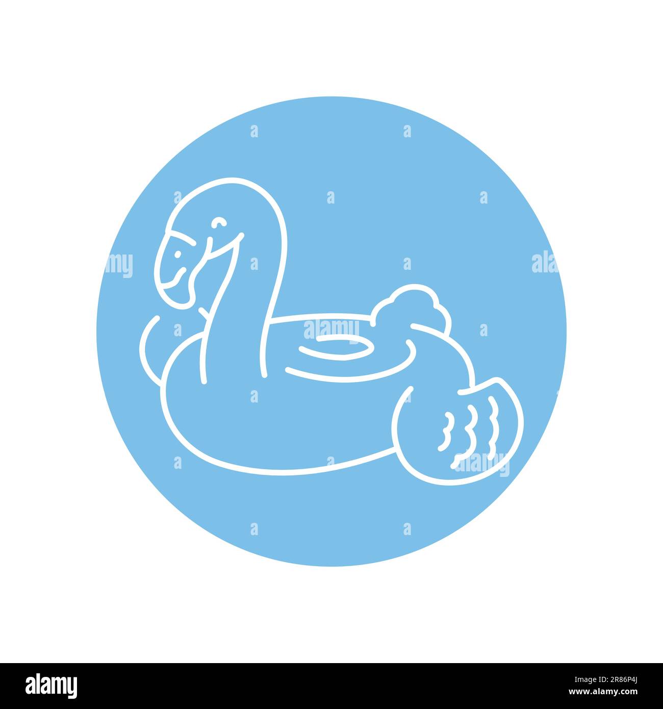 Inflatable swimming pool flamingo black line icon. Pictogram for web ...