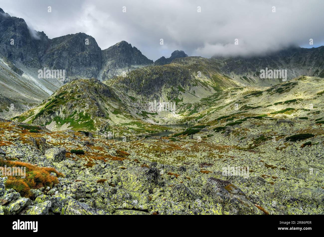 Mountain cloudy landscape in Slovak mountains. Beautiful valley and ...