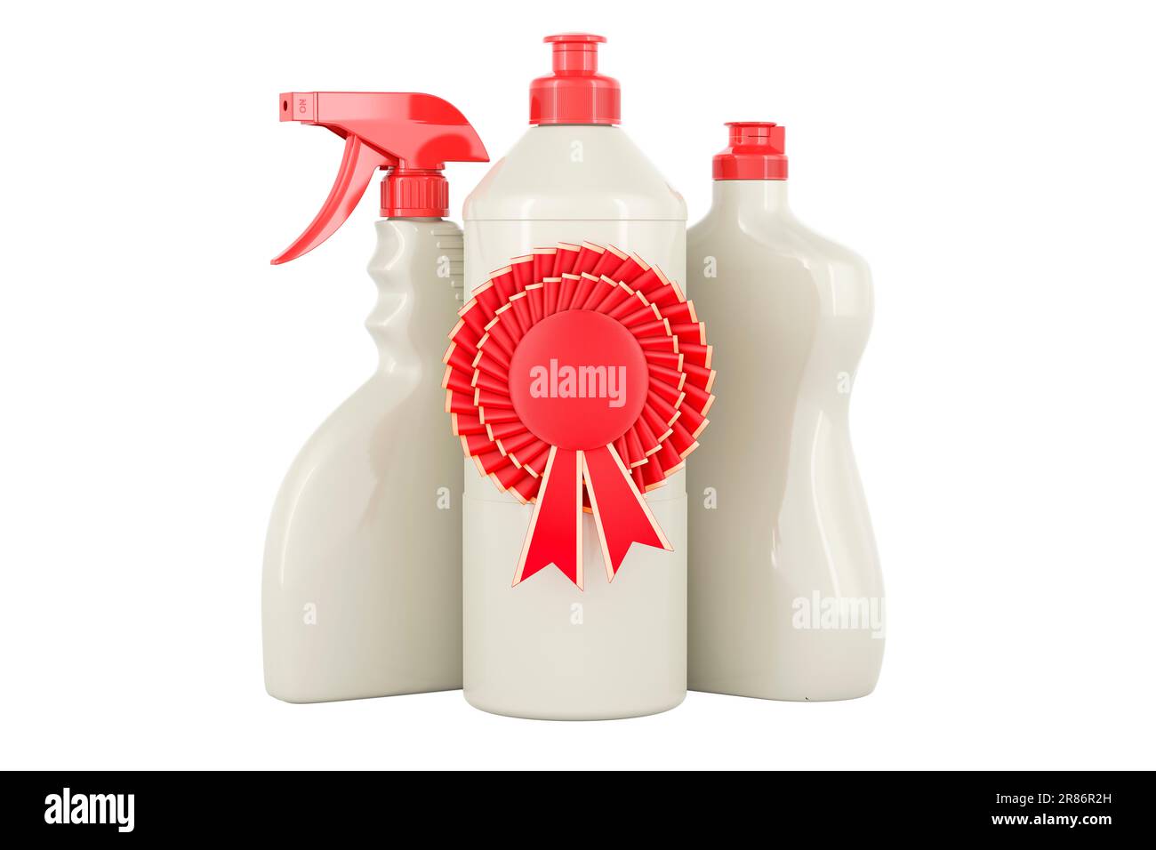 Detergent, cleaning products with best choice badge, 3D rendering ...