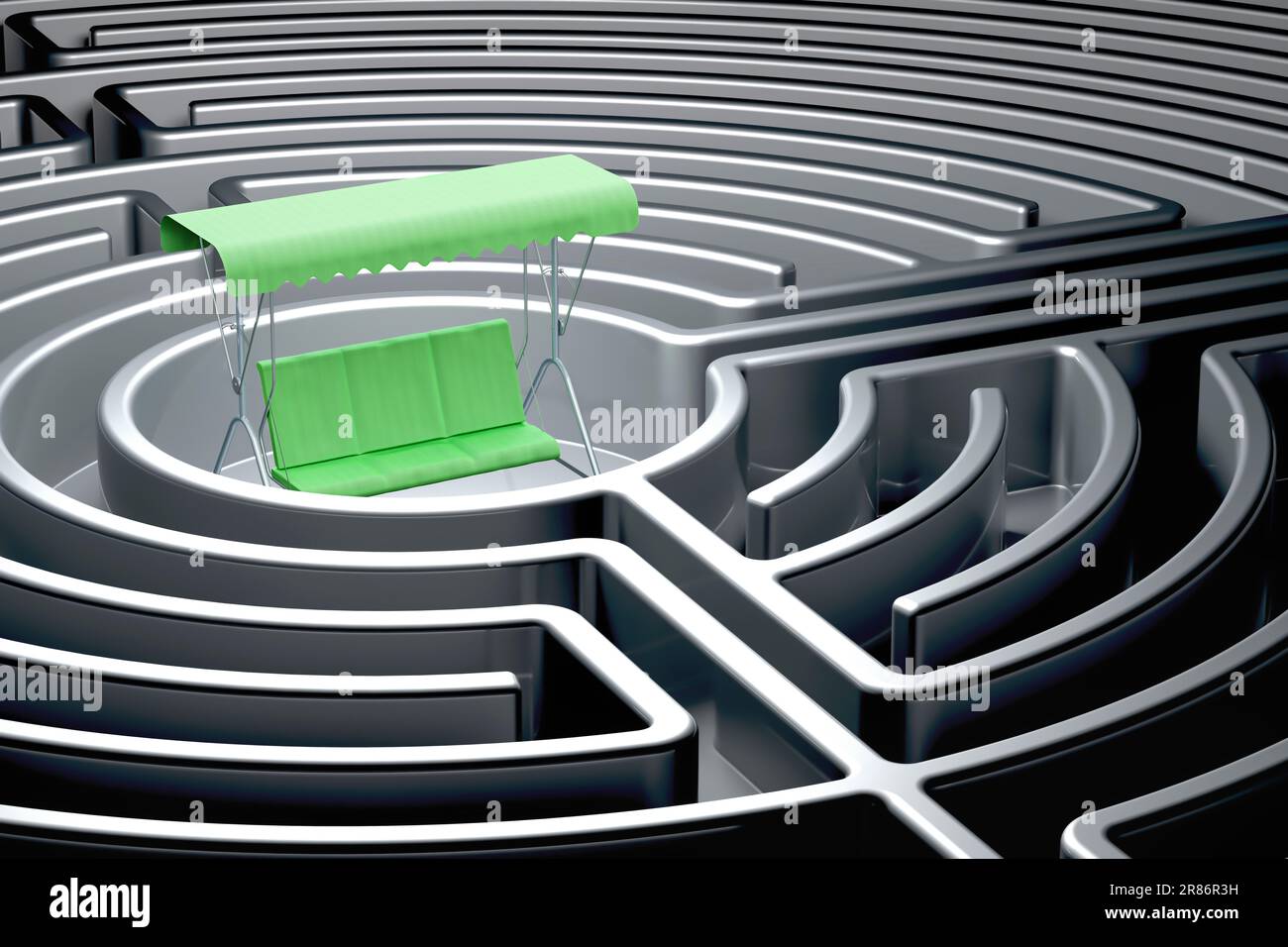 Garden swing with canopy inside dark labyrinth, 3D rendering Stock ...