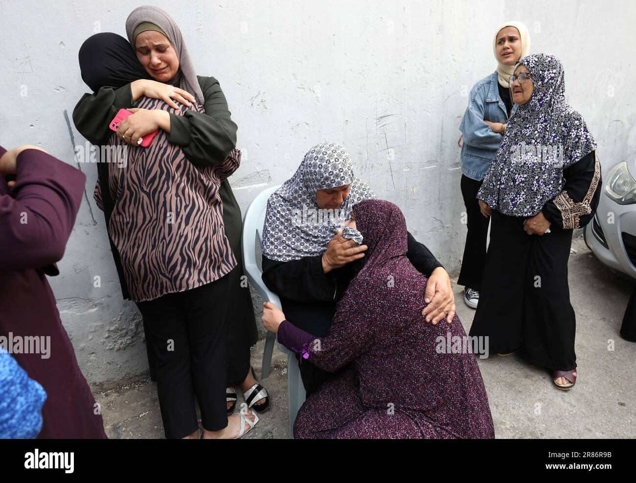 Jenin. 19th June, 2023. People mourn during a funeral of Palestinians ...