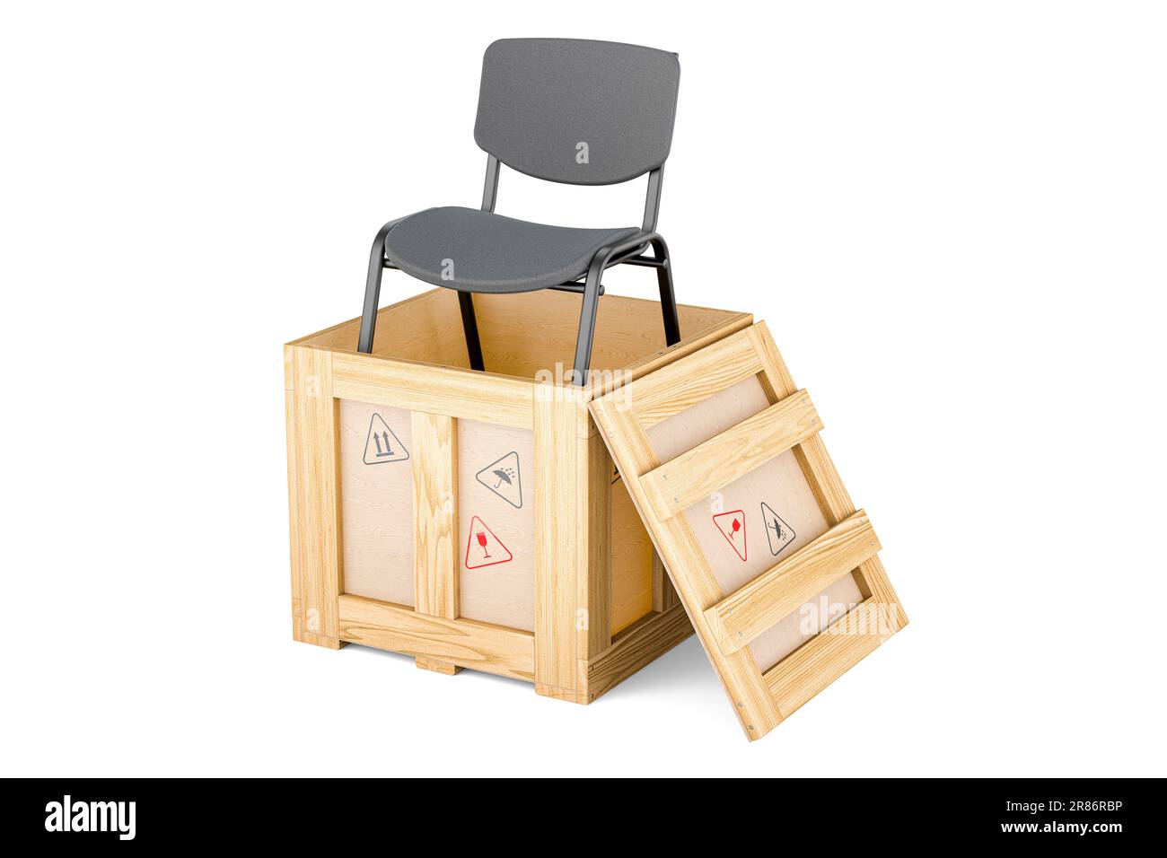 Office Chair inside wooden box, delivery concept. 3D rendering isolated ...