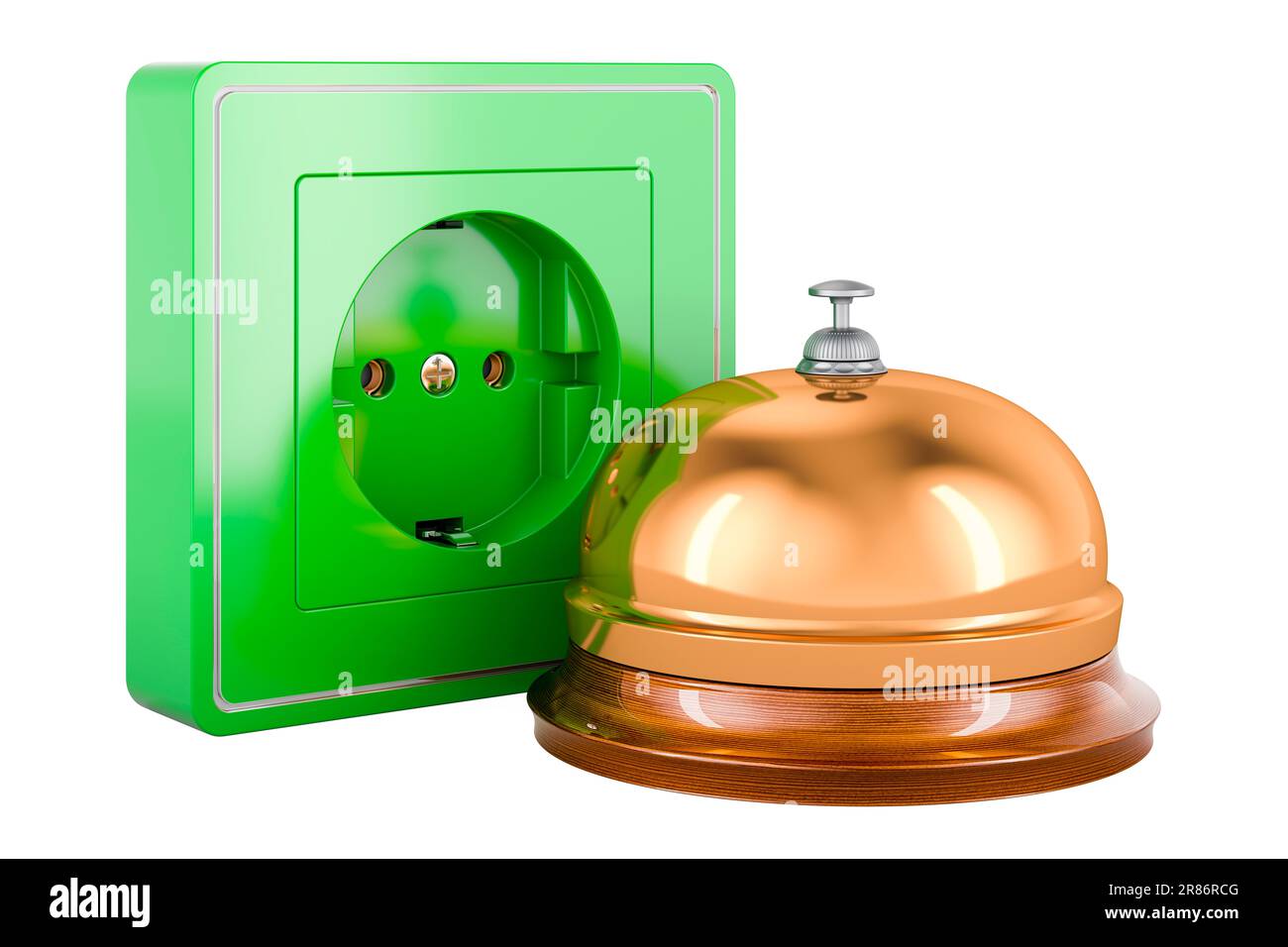 Electrical outlet, socket with reception bell. 3D rendering isolated on ...