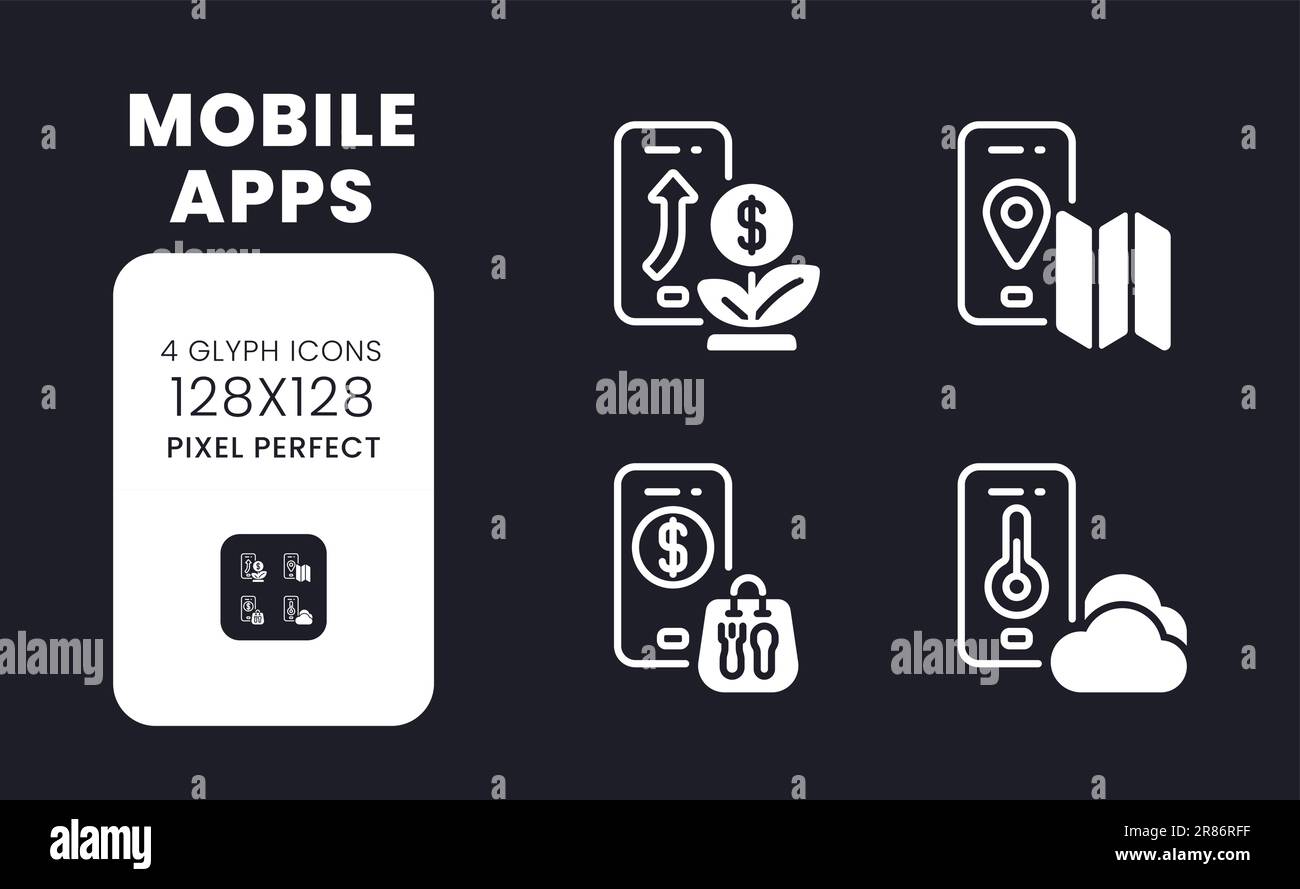 Set of mobile app icons black and white vector user hi-res stock ...