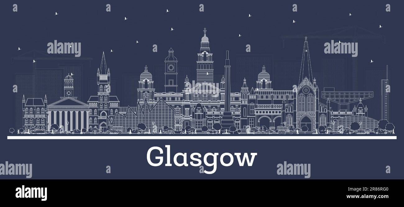 Outline Glasgow Scotland City Skyline with White Buildings. Vector ...