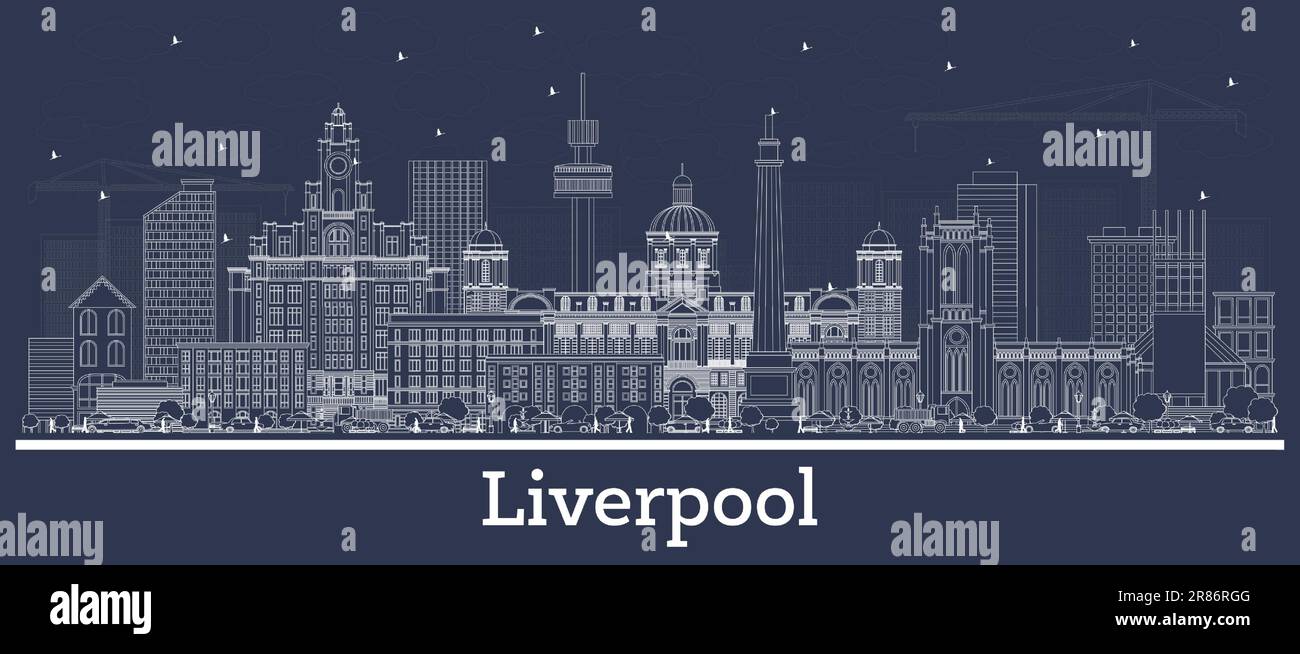 Outline Liverpool City Skyline with White Buildings. Vector ...
