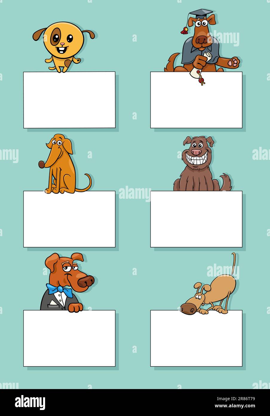 Cartoon illustration of dogs and puppies animal characters with blank ...