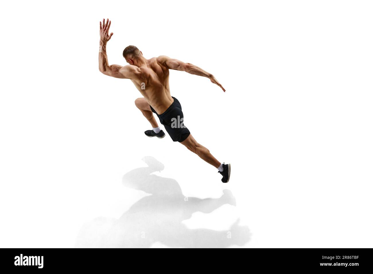 Sport achievements. Top view image of man, professional runner, athlete ...