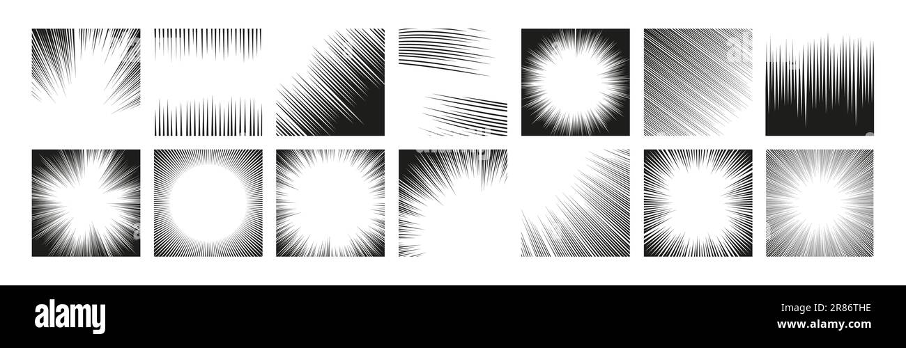 Cartoon radial frame. Manga comic strip and action anime motion graphic ...