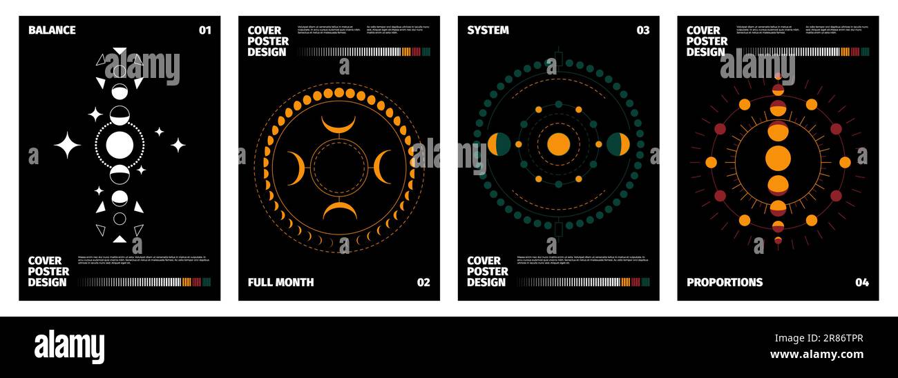 Moon phases posters. Minimalistic print collection with abstract ...