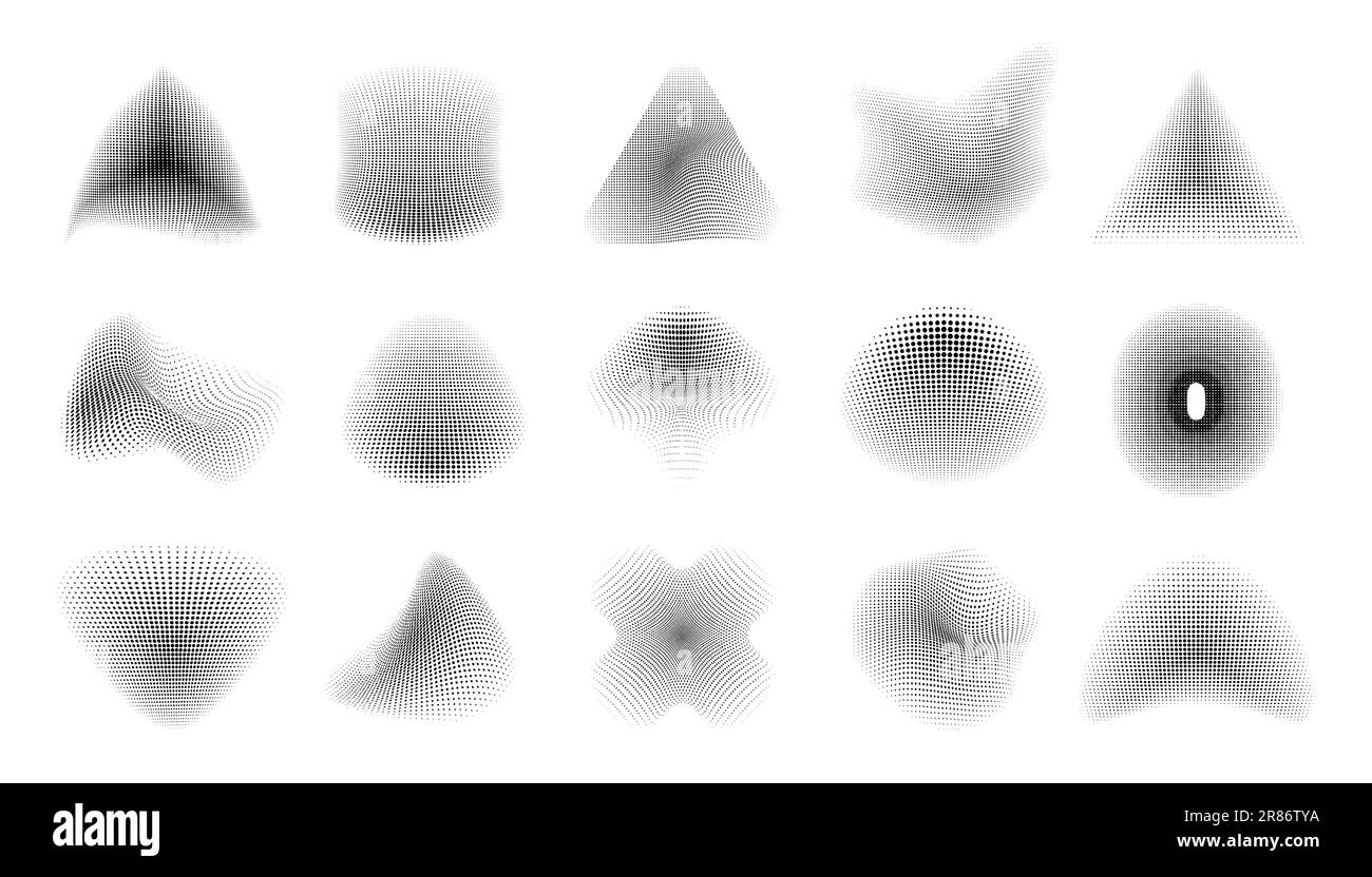 Halftone shapes. Abstract linear dot pattern, perspective geometric ...