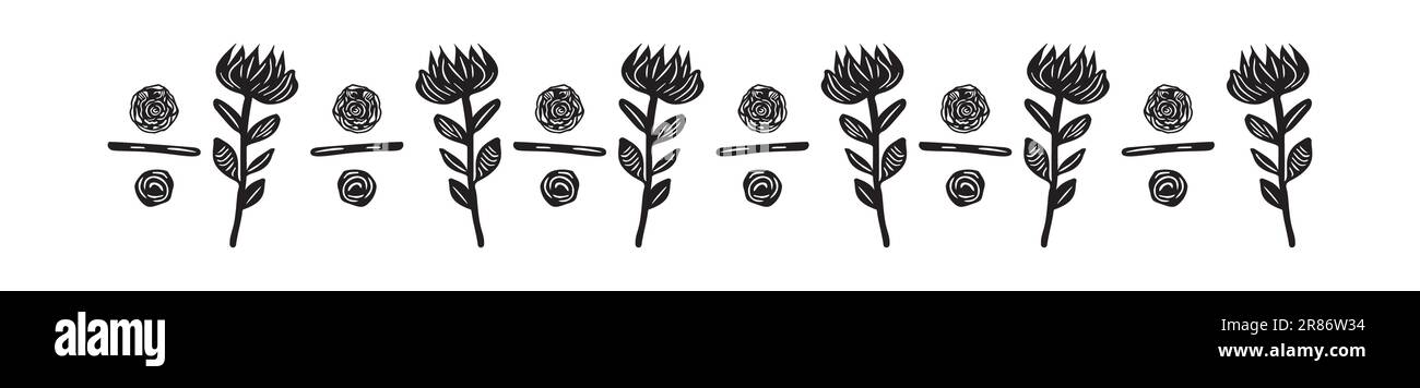 Quirky floral botanic vector border isolated on white background ...