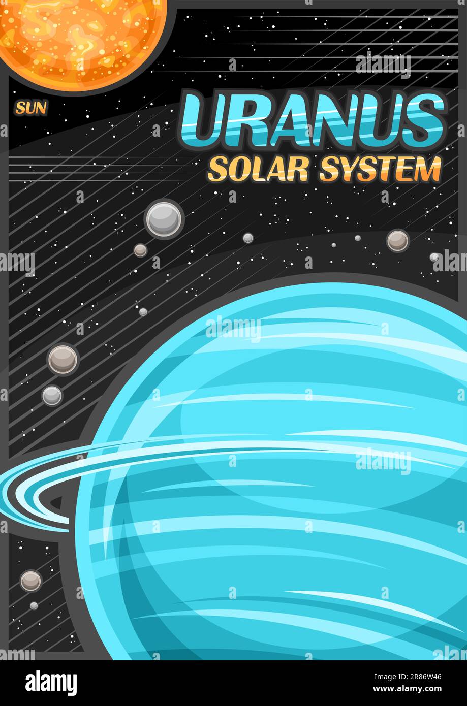Vector Poster for Uranus, vertical banner with illustration of rotating ... Vector Poster for Uranus, vertical banner with illustration of rotating ...