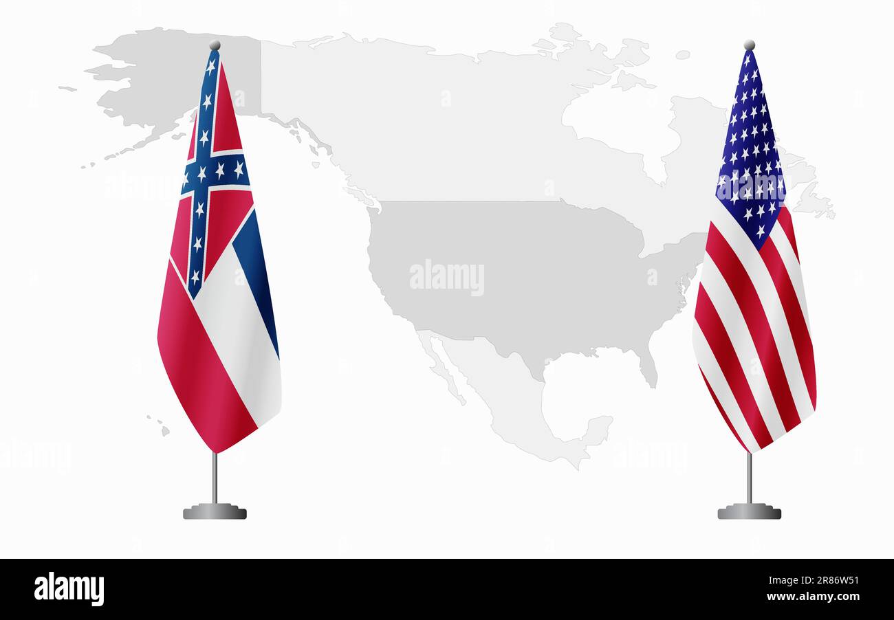 Mississippi US and USA flags for official meeting against background of ...