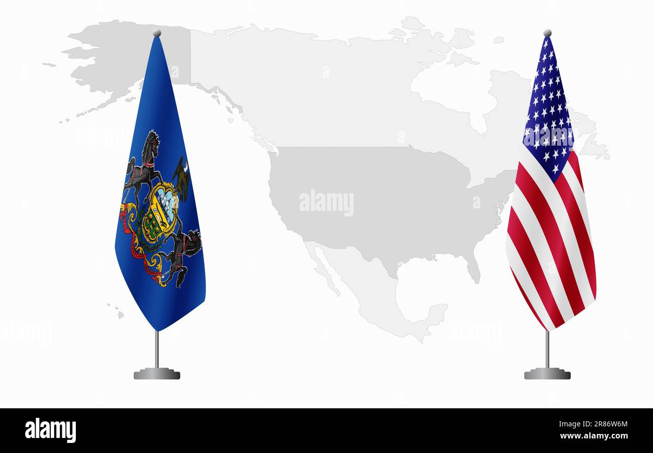 Pennsylvania US and USA flags for official meeting against background ...