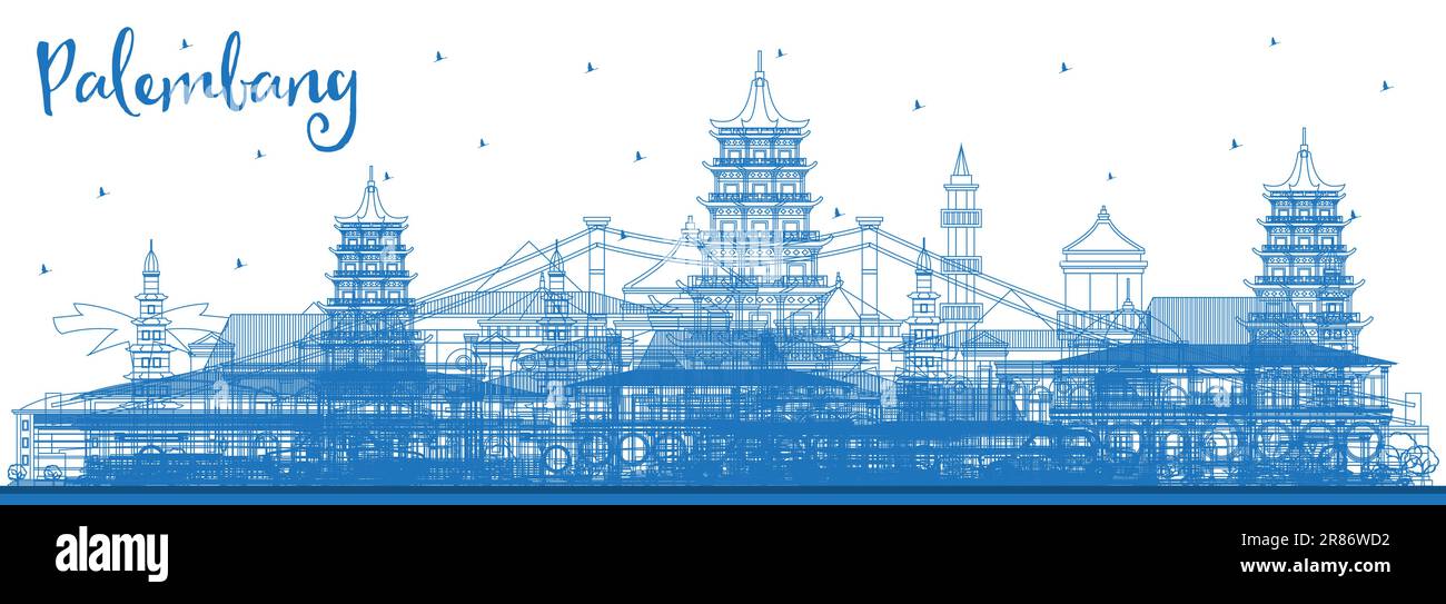 Outline Palembang Indonesia City Skyline with Blue Buildings. Vector ...