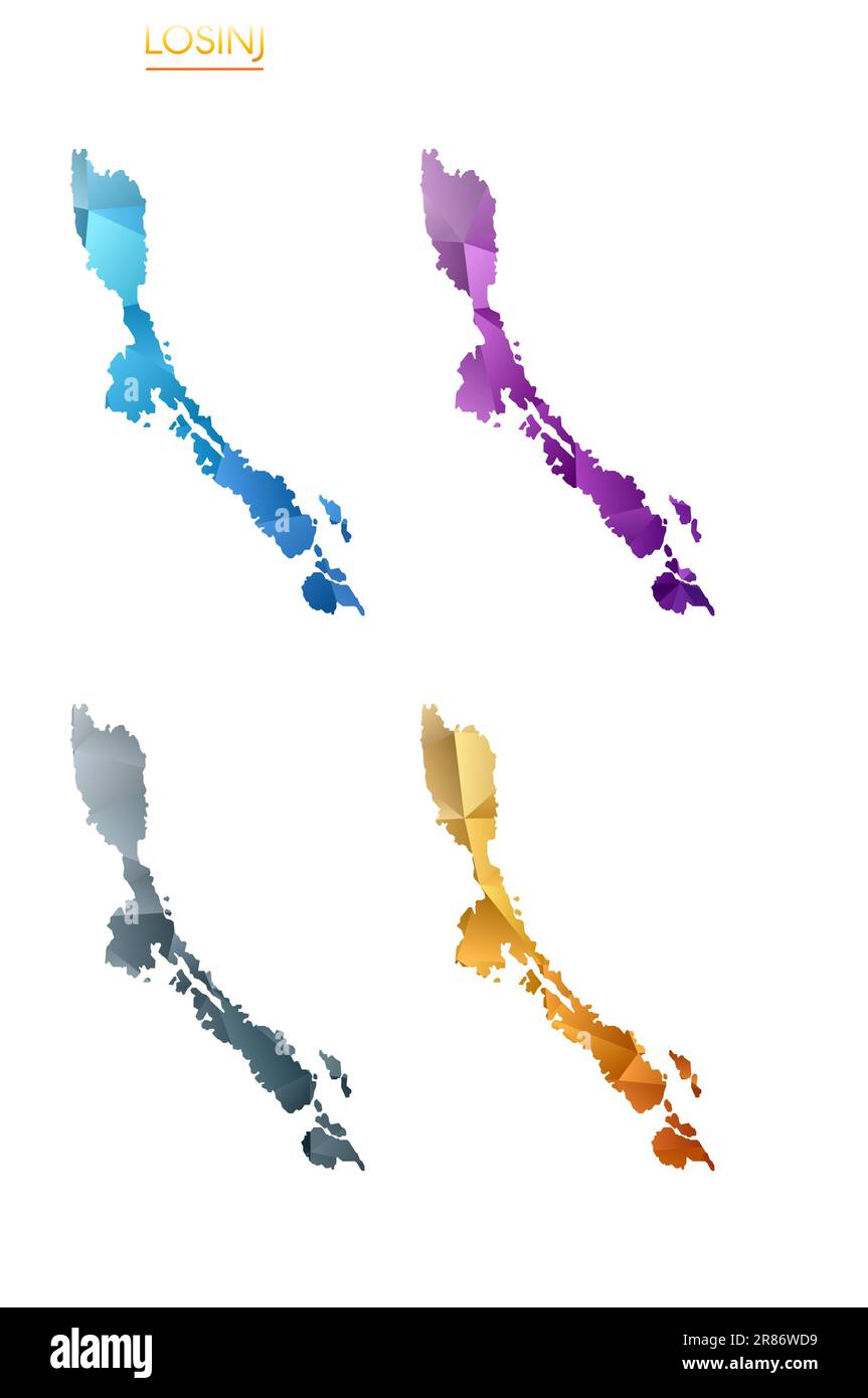 Set of vector polygonal maps of Losinj. Bright gradient map of island ...