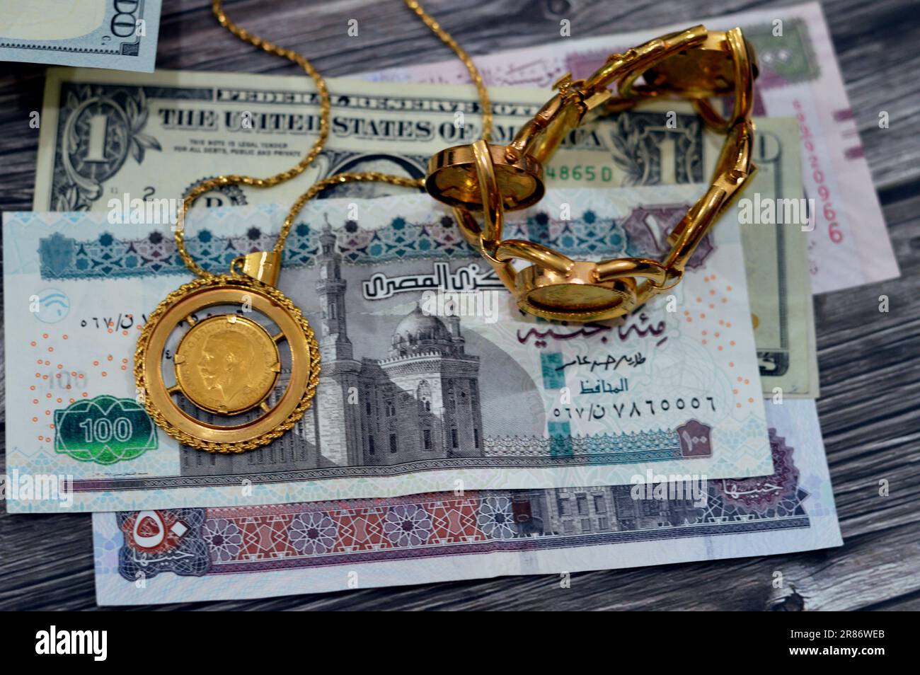 American dollars, Egyptian pounds and Saudi Arabia Riyals banknotes ...