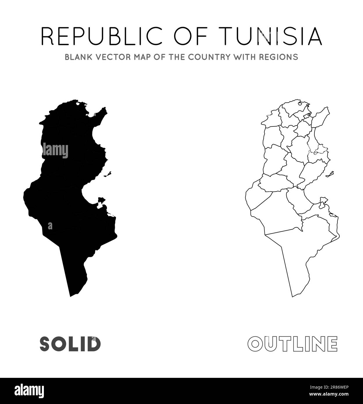 Tunisia map. Blank vector map of the country with regions. Borders of ...