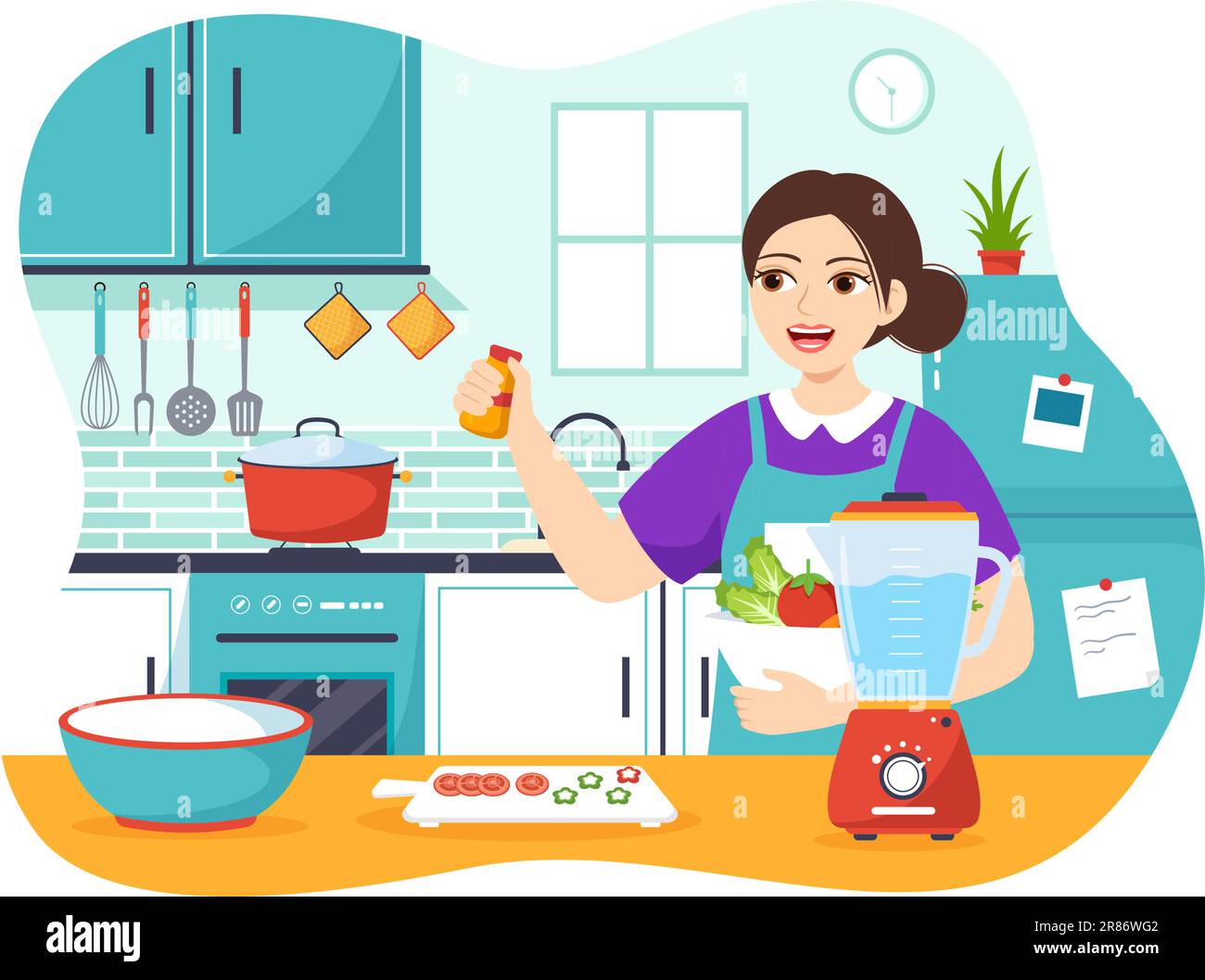Kitchen Architecture Vector Illustration with Furniture and Interior ...