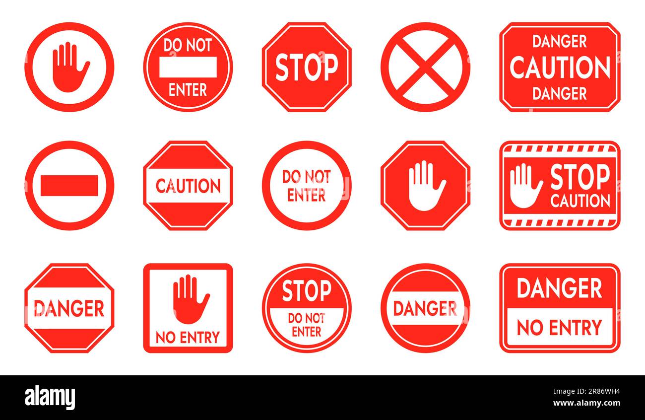 Prohibition stop sign. Warning danger crosswalk pedestrian area, car ...