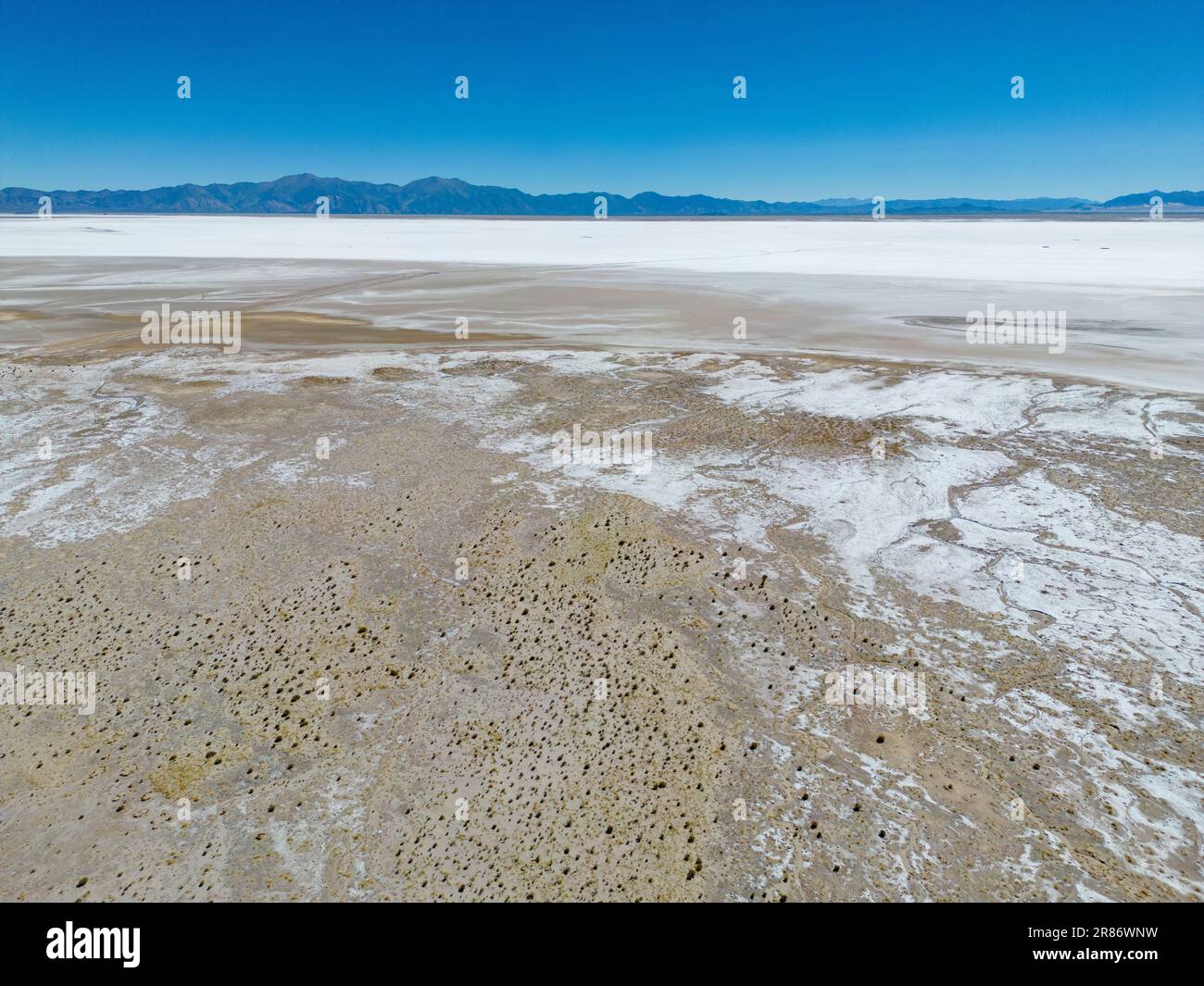 Aerial view of the huge salt flats Salinas Grandes de Jujuy in northern ...