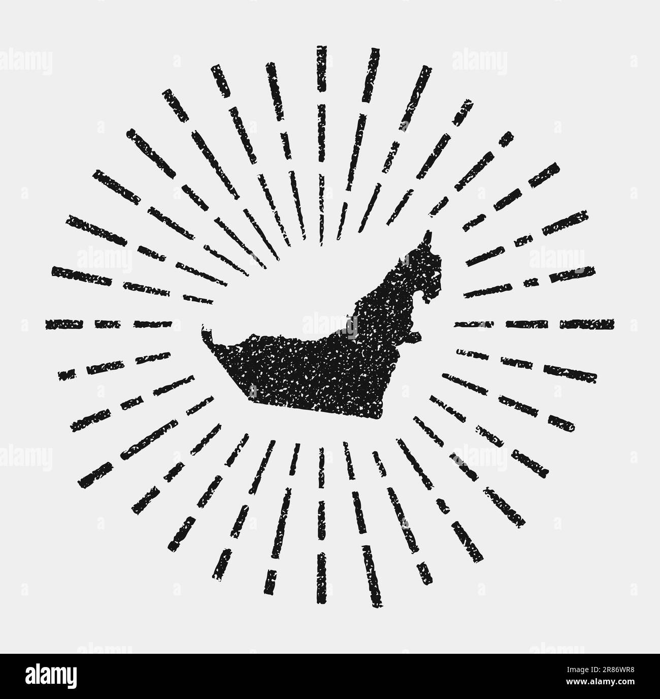 Vintage Map Of Uae Grunge Sunburst Around The Country Black Uae Shape With Sun Rays On White