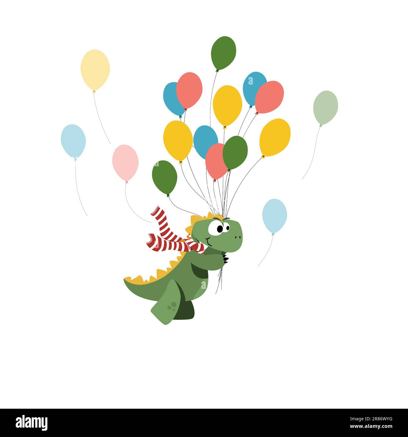 Cute dinosaur flying in a hot air balloon theme vector illustration for ...