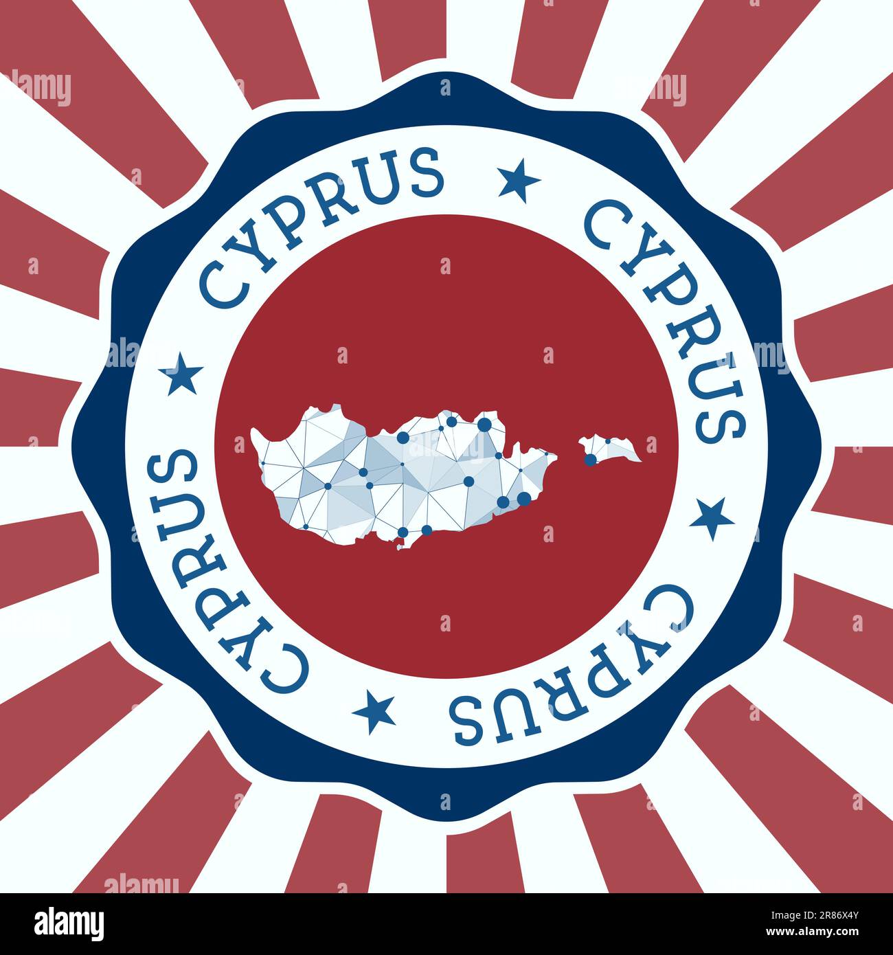 Cyprus Badge. Round logo of country with triangular mesh map and radial ...