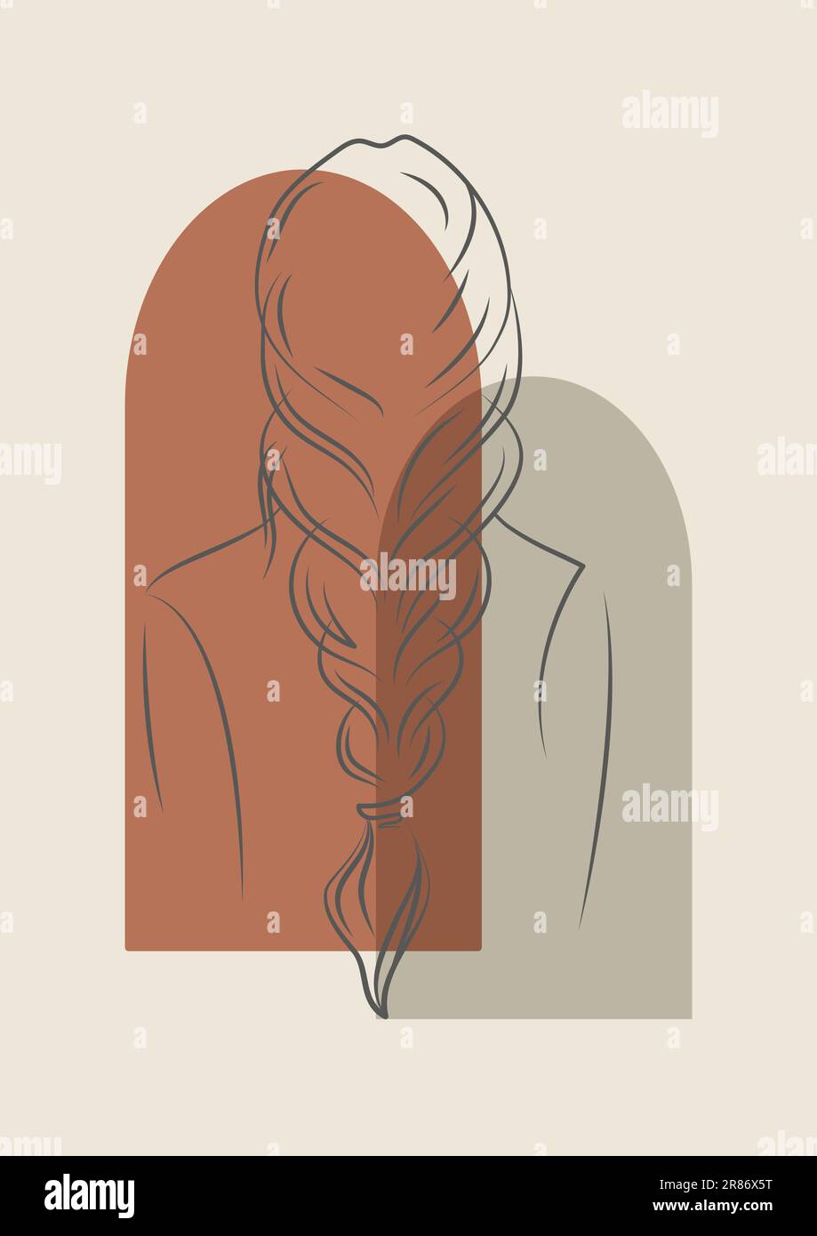 Woman back view linear drawing minimalist illustration poster Stock ...